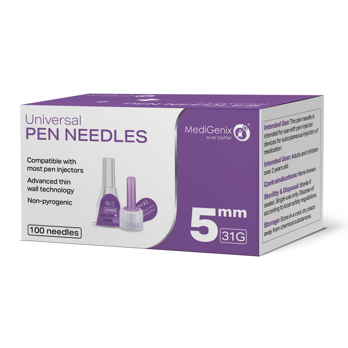 31G 5mm MediGenix Universal Pen Needle 100's - Medigenix